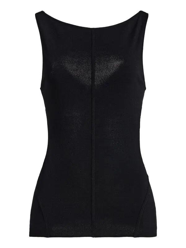 Another Tomorrow Cutout Tank Top - Black