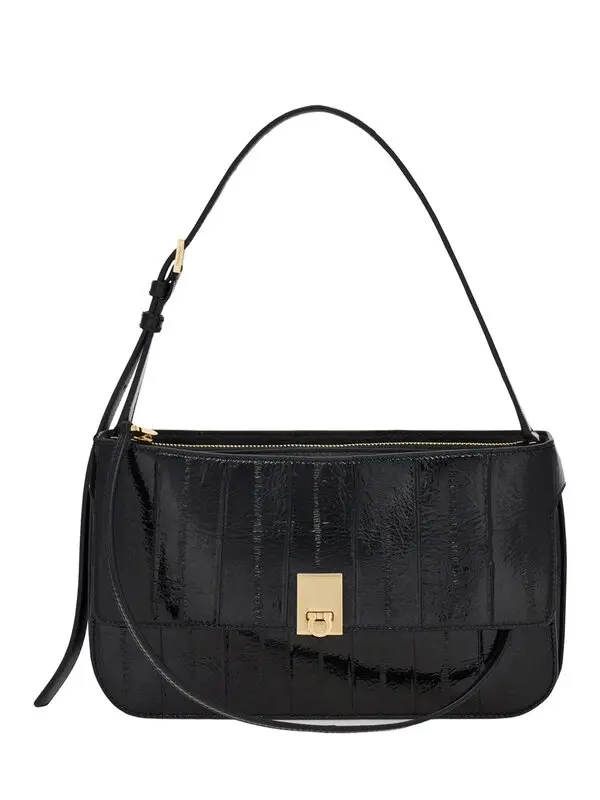 FERRAGAMO Cara Eel Skin Shoulder Bag - Black