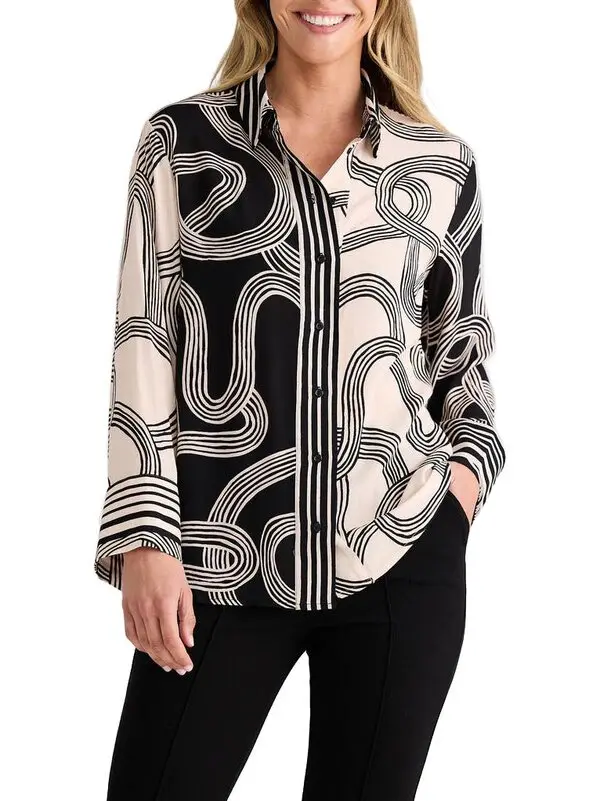 BRAVE+TRUE Lucy Print Button-up Shirt - Ink Lines Multi