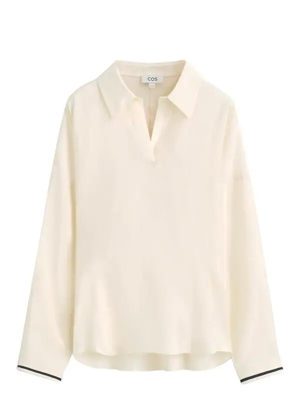 Cos Contrast-tipped Sculpted Open-collar Shirt - Beige