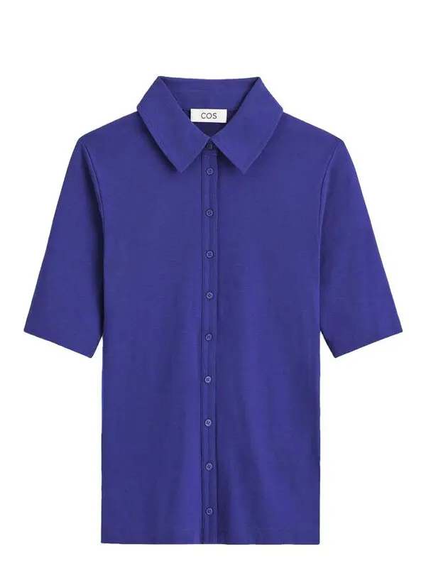 Cos Sculpted Cotton-jersey Shirt - Blue