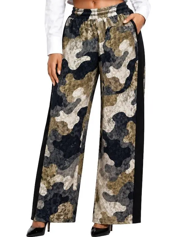 DAI MODA Camo Wide Leg Pants - Black