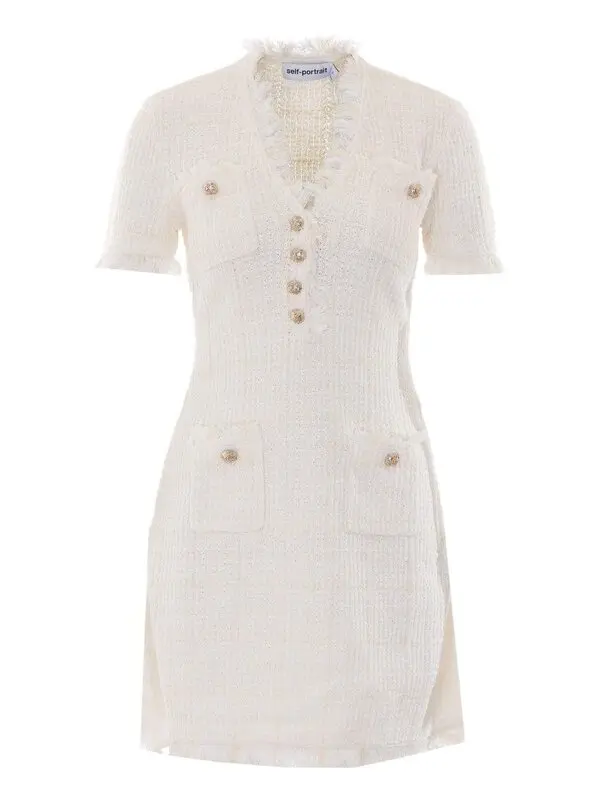 SELF-PORTRAIT Textured Knit Mini Dress - White