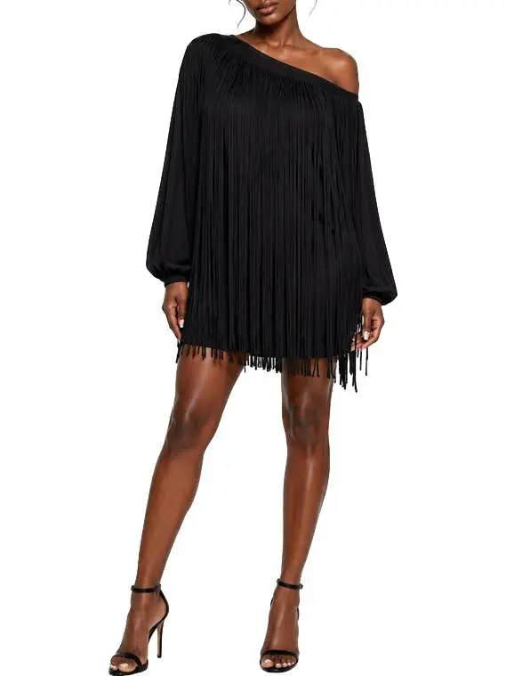 DAI MODA Off The Shoulder Fringe Minidress - Black