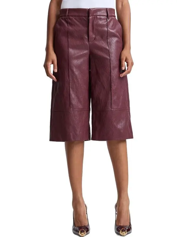 Avec Les Filles Pintuck Faux Leather Trouser Shorts - Wine