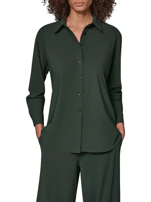 Donna Karan New York Stretch Long Sleeve Button Front Shirt - Blk Forest