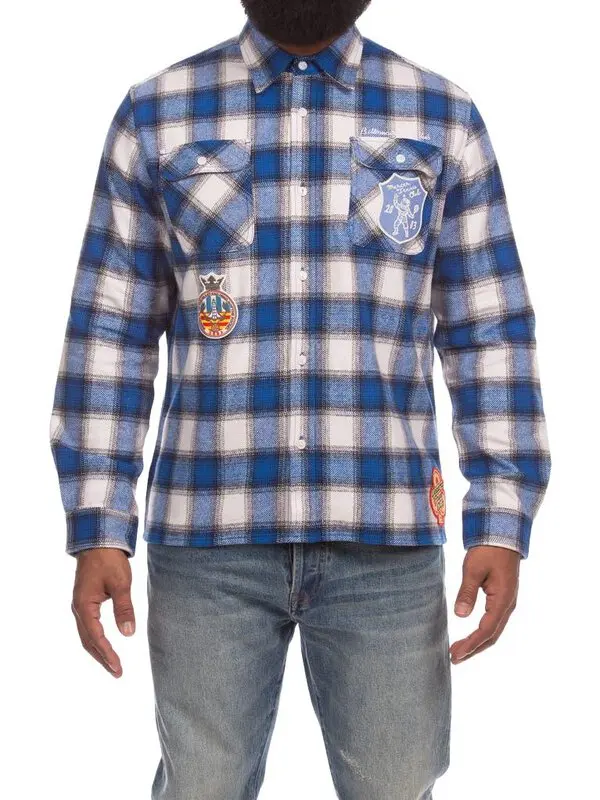 BILLIONAIRE BOYS CLUB Bb Society Check Cotton Twill Button-up Overshirt - Lapis Blue