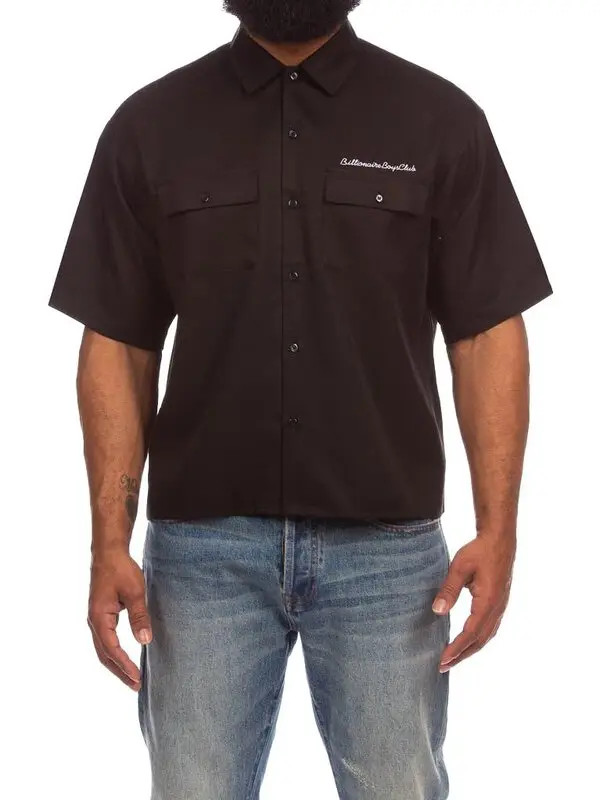 BILLIONAIRE BOYS CLUB Bb Tip Top Logo Appliqué Camp Shirt - Black