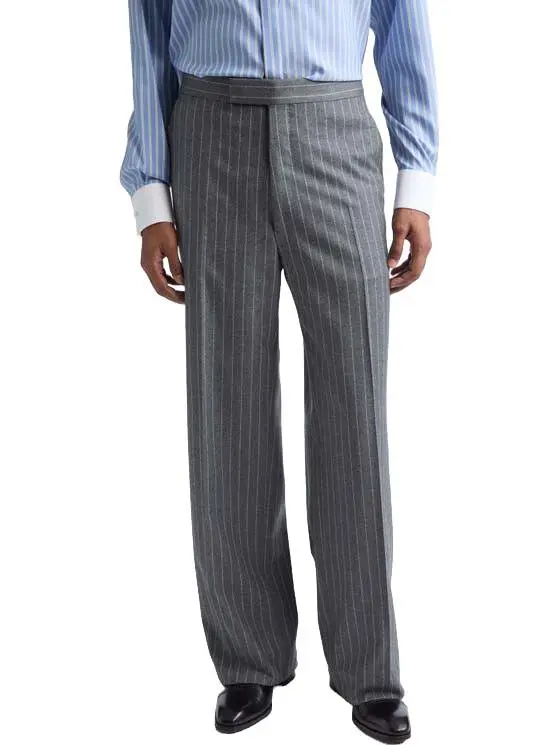 TOM FORD Pinstripe Twill Flannel Wide Leg Pants - Grey