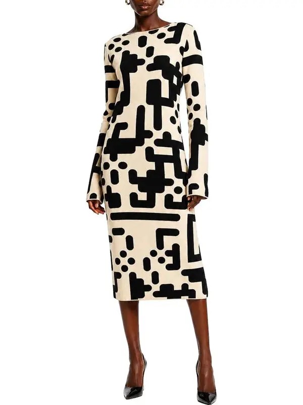 DAI MODA Boat Neck Sweater Dress - Beige