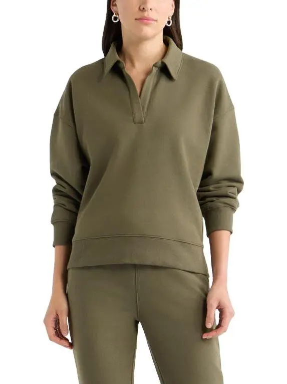 Caslon Johnny Collar Sweatshirt - Olive Sarma