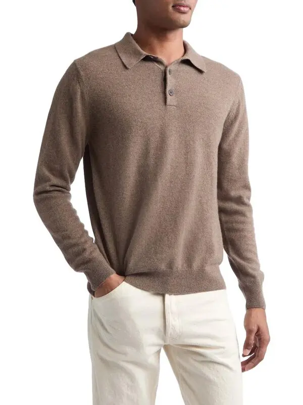 Sunspel Long Sleeve Cashmere Polo - Bakelite