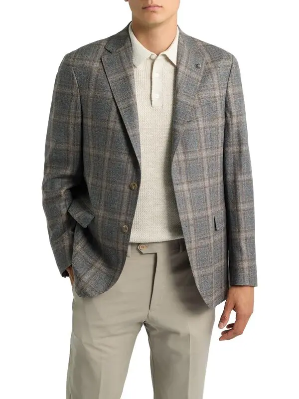 JACK VICTOR Midland Plaid Wool Sport Coat - Grey