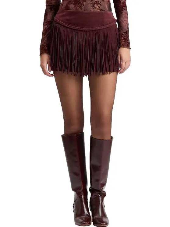 Avec Les Filles Fringe Miniskirt - Wine