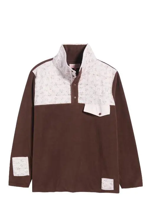 HAPPY CAMP3R Quilted Floral Fleece Henley Pullover - Espresso