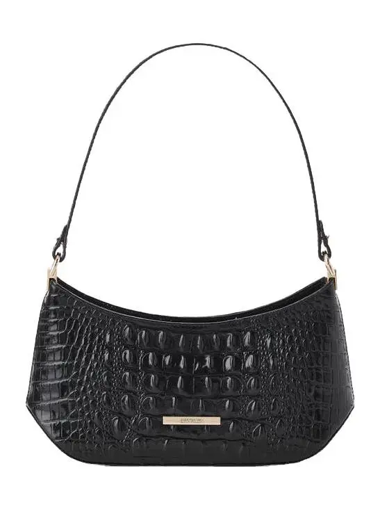 Brahmin Lilibeth Croc Embossed Leather Shoulder Bag - Black