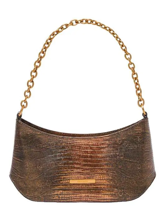Brahmin Lilibeth Croc Embossed Leather Shoulder Bag - Chocolate