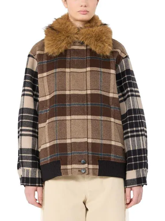 Max Mara Divina Virgin Wool Short Jacket With Faux Fur Collar - Brown