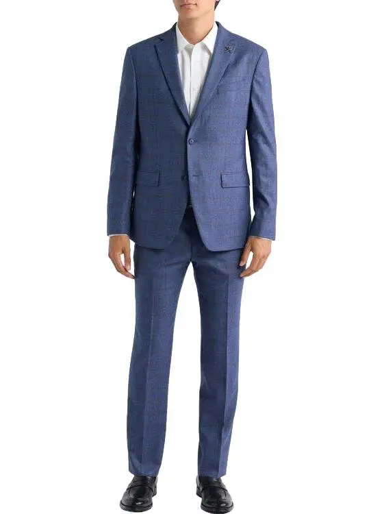 John Varvatos Bleecker Windowpane Stretch Wool Suit - Blue