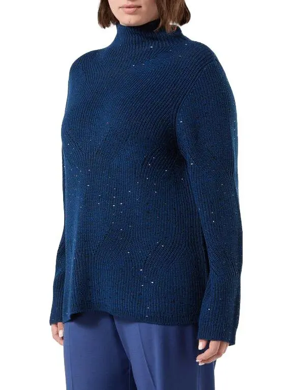 Marina Rinaldi Campale Beaded Mock Neck Sweater - Blue/black