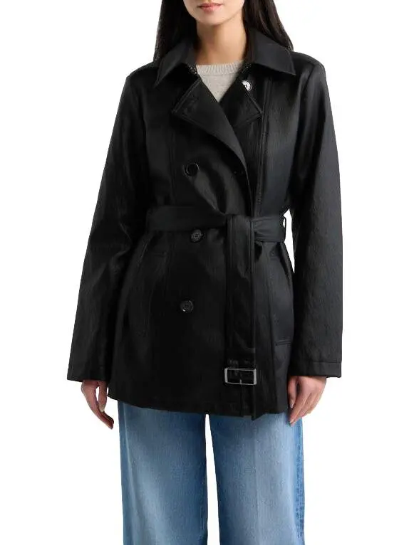 Michael Kors Faux Leather Trench Coat - Black