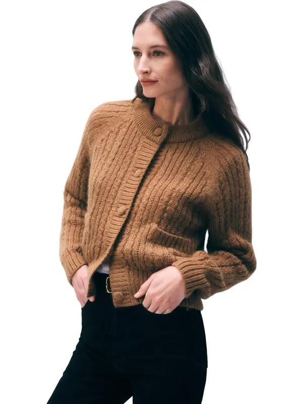 WHITE & WARREN Mohair Blend Cardigan Sweater In Size - Brown