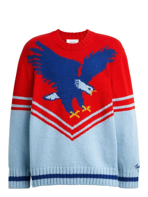 COACH Eagle Sweater - Blue/red Multi