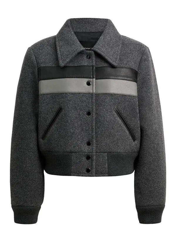 COACH Wool Leather Varsity Jacket - Gray