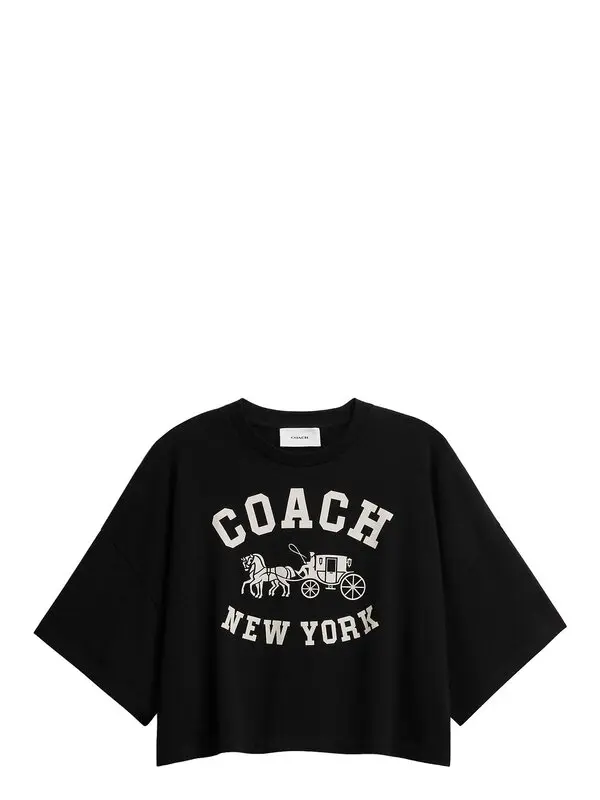 COACH Short Sleeve Wide Cropped Crewneck T-shirt In Organic Cotton - Black