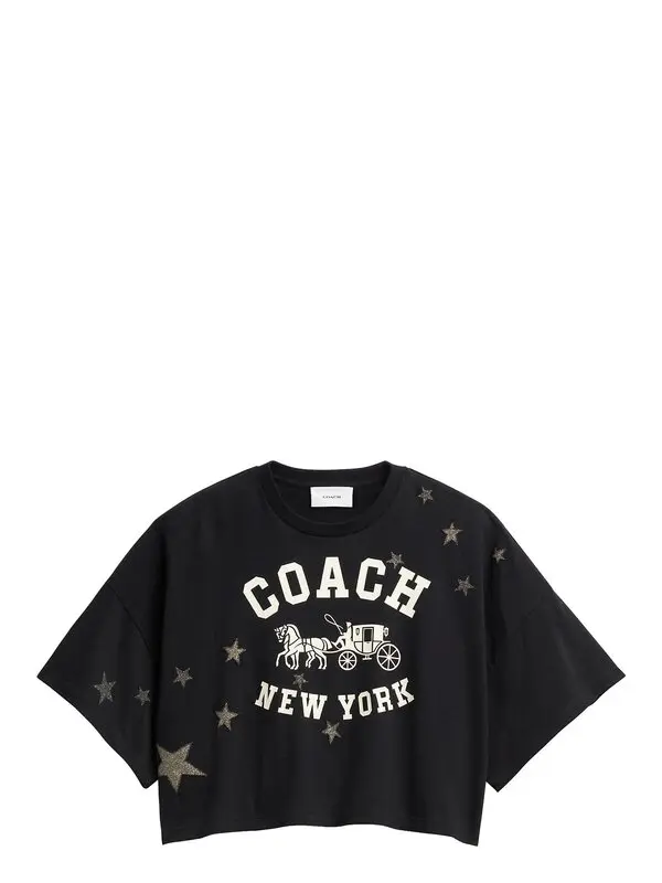 COACH Star Short Sleeve Wide Cropped Crewneck T-shirt In Organic Cotton - Black