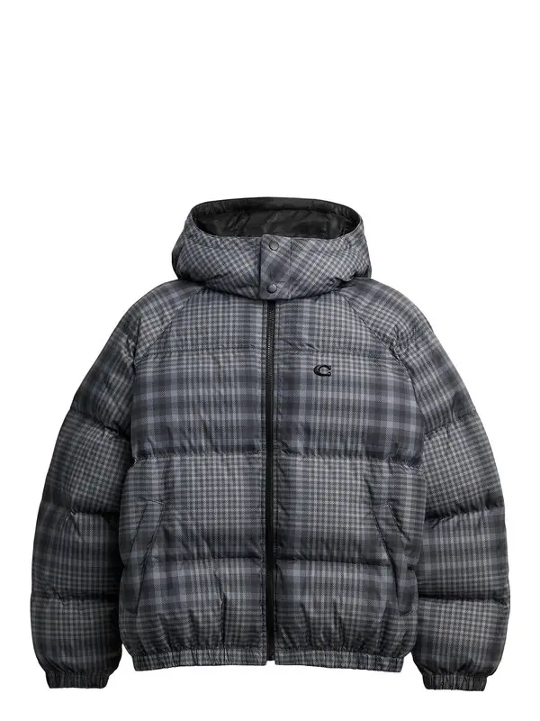 COACH Printed Plaid Puffer Jacket - Black