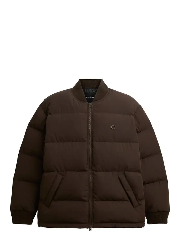 COACH Mid Length Puffer Jacket With Rib - Brown