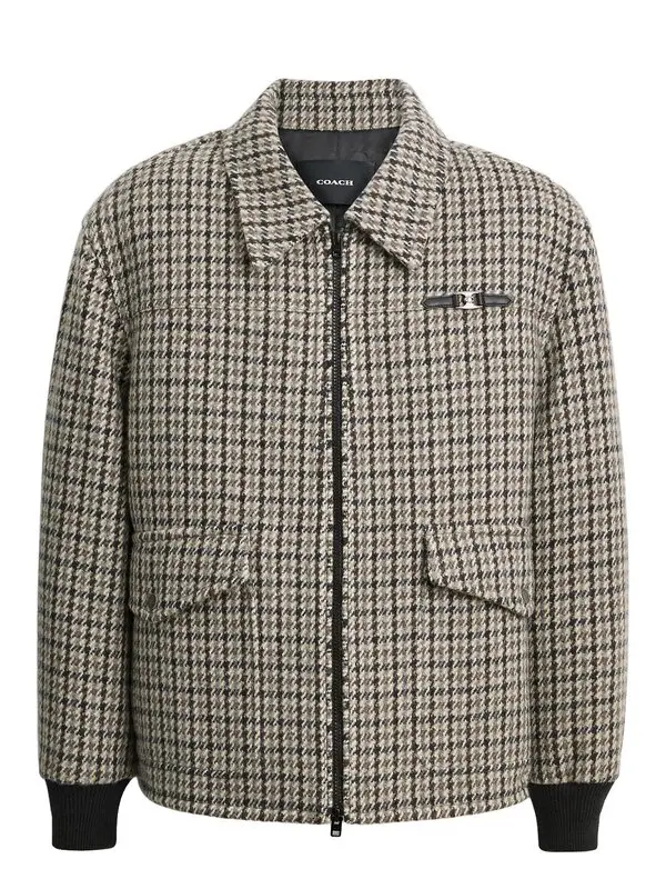 COACH Houndstooth Short Wool Coat - Dark Grey