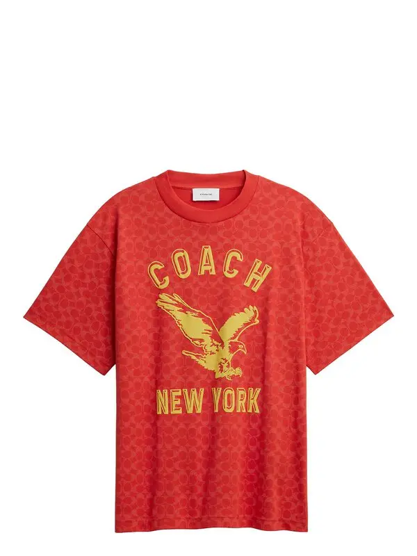 COACH Eagle Short Sleeve Relaxed T-shirt In Organic Cotton - Red
