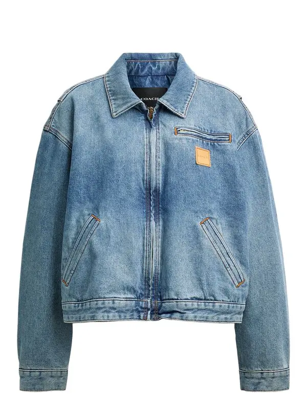 COACH OUTLET Zip Denim Cropped Jacket - Cold Spring