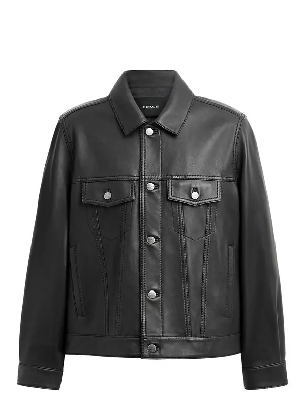 COACH OUTLET Leather Trucker Jacket - Black