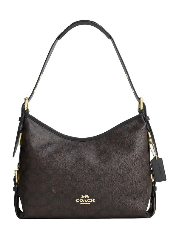 COACH OUTLET Laurel Shoulder Bag With Buckles In Signature Canvas - Gold/walnut/black