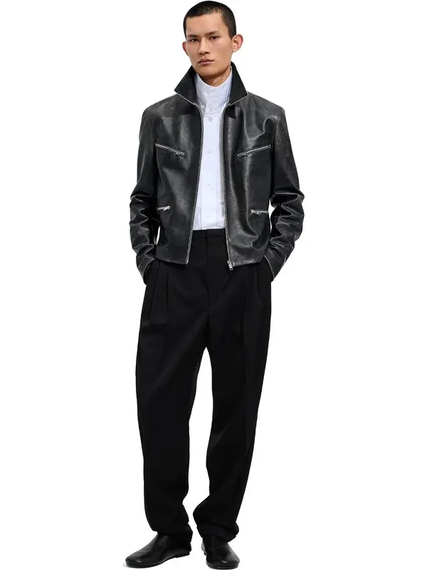 Bottega Veneta Weathered Leather Jacket - Double Black