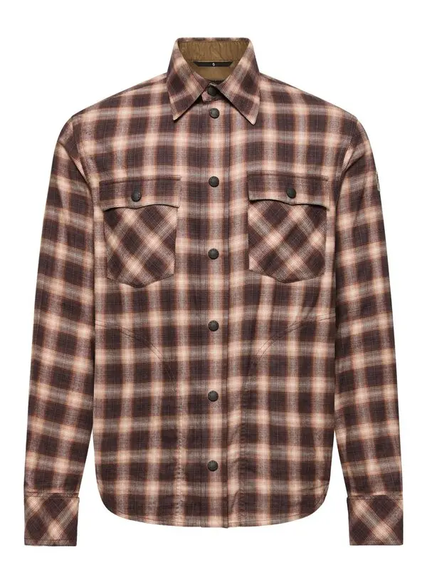 Moncler Check Cotton Blend Long Sleeve Shirt - Brown
