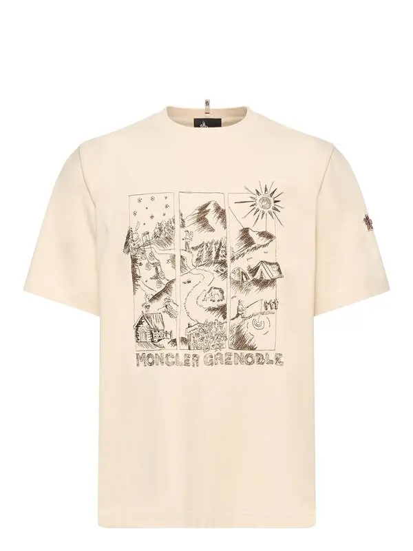 Moncler Mountain Landscape Print Cotton T-shirt - White
