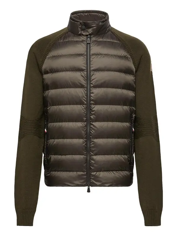 Moncler Wool Blend Padded Zip-up Cardigan - Green