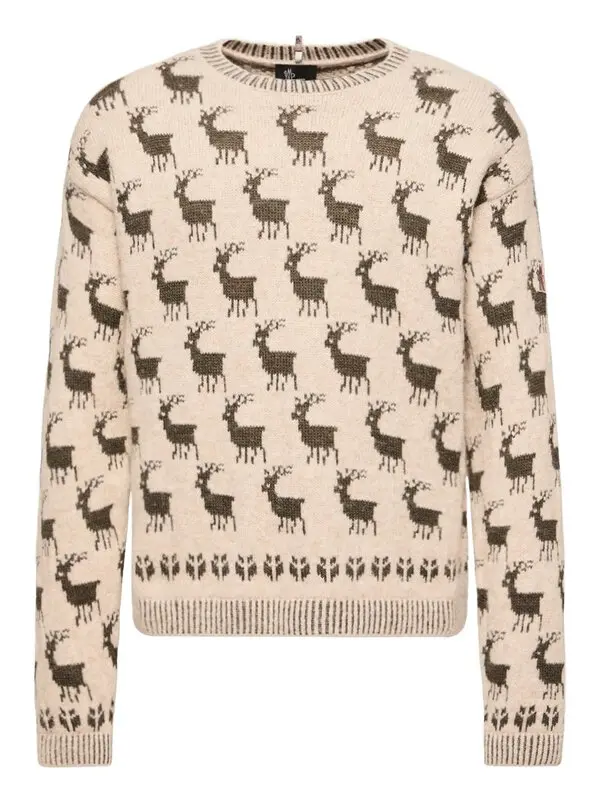 Moncler Moose Jacquard Alpaca & Wool Blend Sweater - Beige