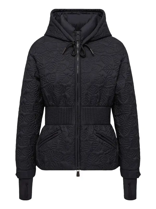 Moncler Etaules Leaf Embroidered Hooded Short Down Jacket - Blue