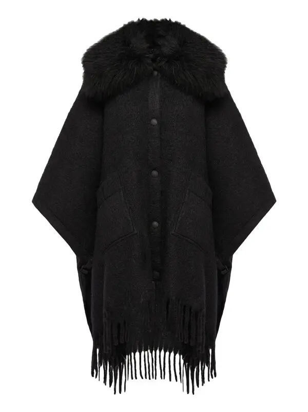 Moncler Shearling Collar Mohair, Alpaca & Wool Blend Cape - Black