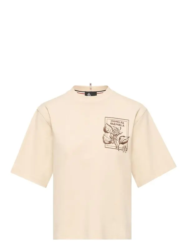 Moncler Flower Print Cotton Blend T-shirt - White