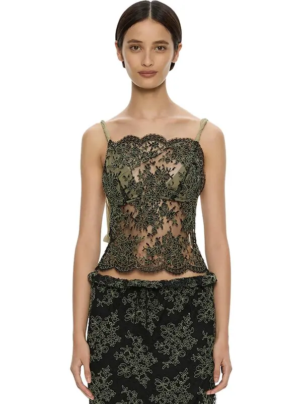Christopher Esber Aluna Lace Draped Top - Fennel-charcoal