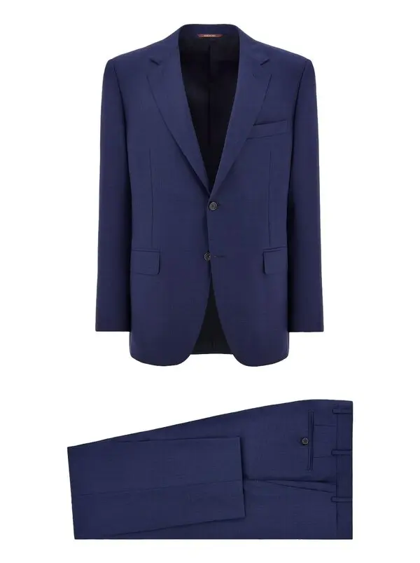 Canali And Dark Brown Near-solid Wool Suit - Blue