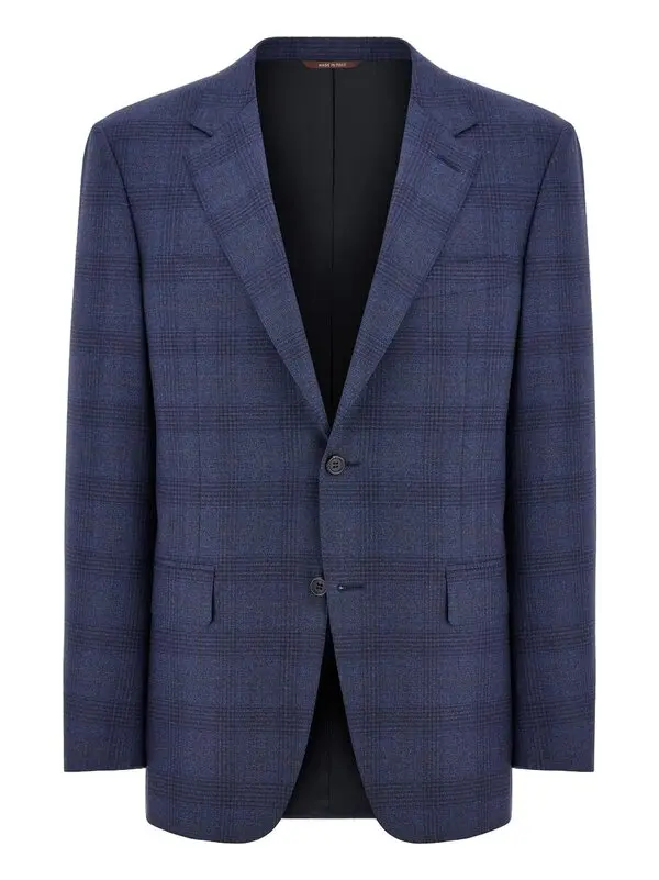 Canali And Sand Wool Overcheck Regular-fit Jacket - Blue