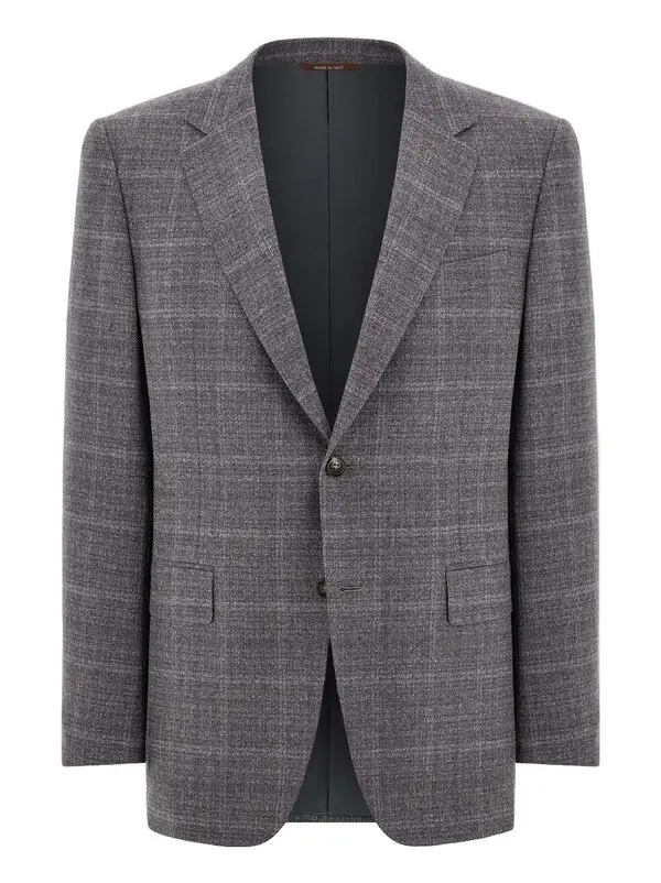 Canali Gray Wool Overcheck Single-breasted Regular-fit Jacket - Grey