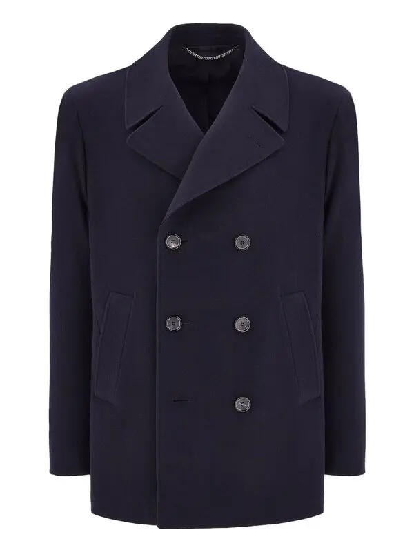 Canali Navy Wool Double-breasted Unlined Kei Coat - Blue